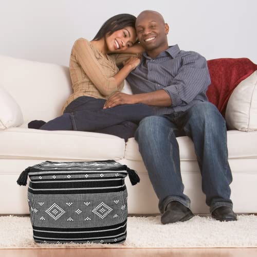 LEGACI Terrace Pouf Ottoman Outdoor Stuffable Footrest Cushion Ottoman Pouf Cover Unstuffed Storage Pouf with Multiple Filling Options Stuffable Ottoman Black and White Pouf Ottoman 18"x18"x16"