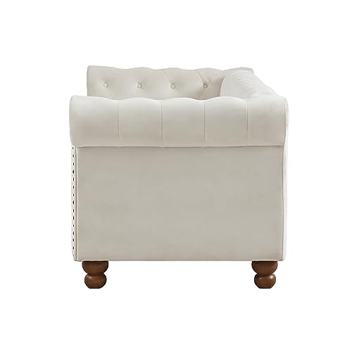80.3'' Chesterfield Sofa, Classic 3 Seat Tufted Upholstered Couch, High-tech Fabric Sleeper Sofa with Nailhead Scrolled Arms for Living Room Apartment Office 80.31" W x 30.31" D x31.88 H (White)