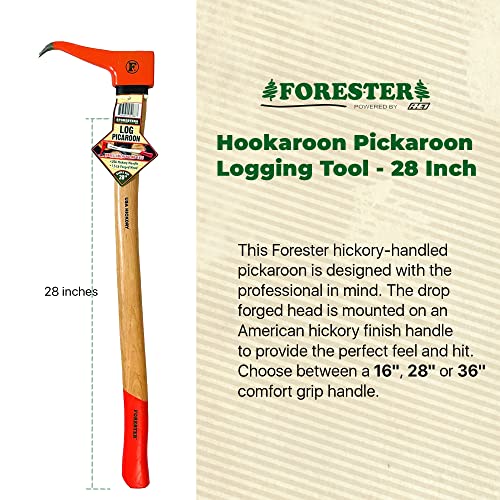 FORESTER Hookaroon Pickaroon Logging Tool - 28 Inch USA Hickory Handle Forged Steel Forestry Tools Log Hook for Lifting Wood Firewood Kindling Splitter Lifting Tools Logging Equipment Fire Wood Tools