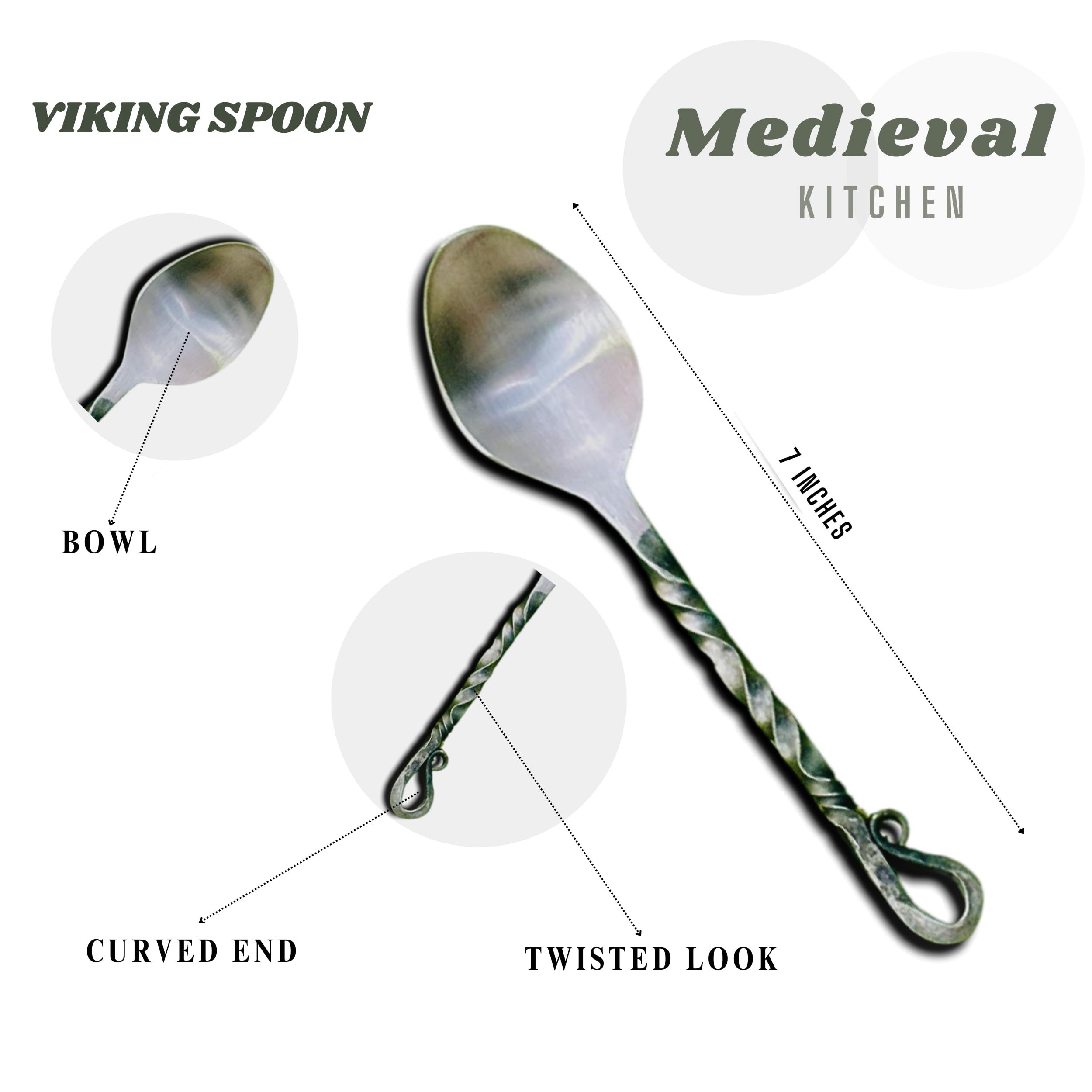 Hand Forged Medieval Eating Utensils Set with Leather Cover - 4 PCS Viking Cutlery Set Fork Spoon and Knife Set - Medieval Feasting Silverware and Flatware Set
