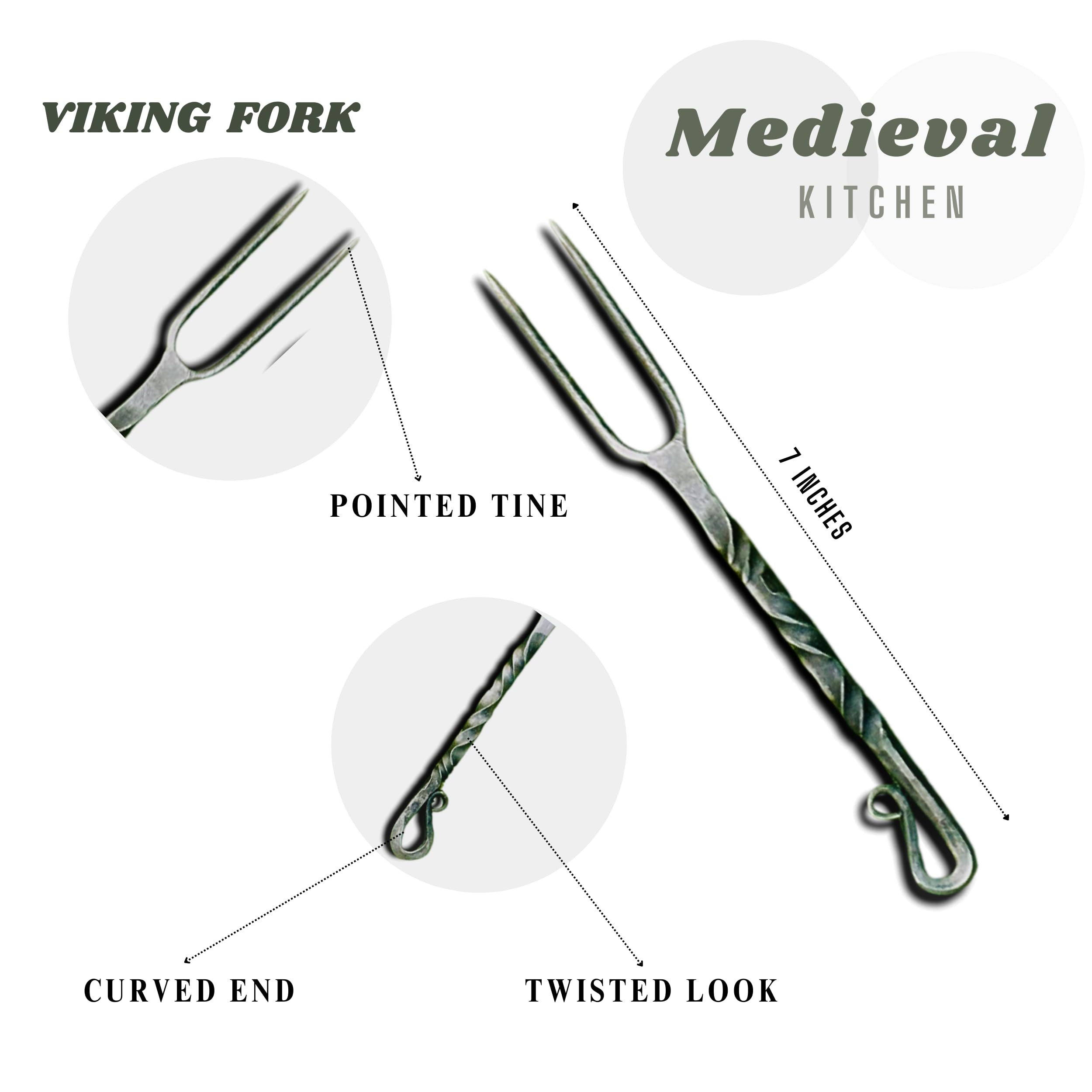 Hand Forged Medieval Eating Utensils Set with Leather Cover - 4 PCS Viking Cutlery Set Fork Spoon and Knife Set - Medieval Feasting Silverware and Flatware Set