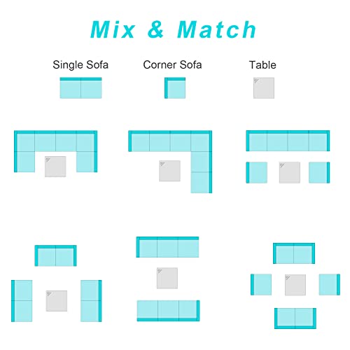 Kinsunny 7 PCS Patio Furniture Sets Conversation Sets - Outdoor Sets Sectional Sofa Set with Tea Table and Washable Blue Cushions, PE Black Rattan Sofa for Backyard/Pool