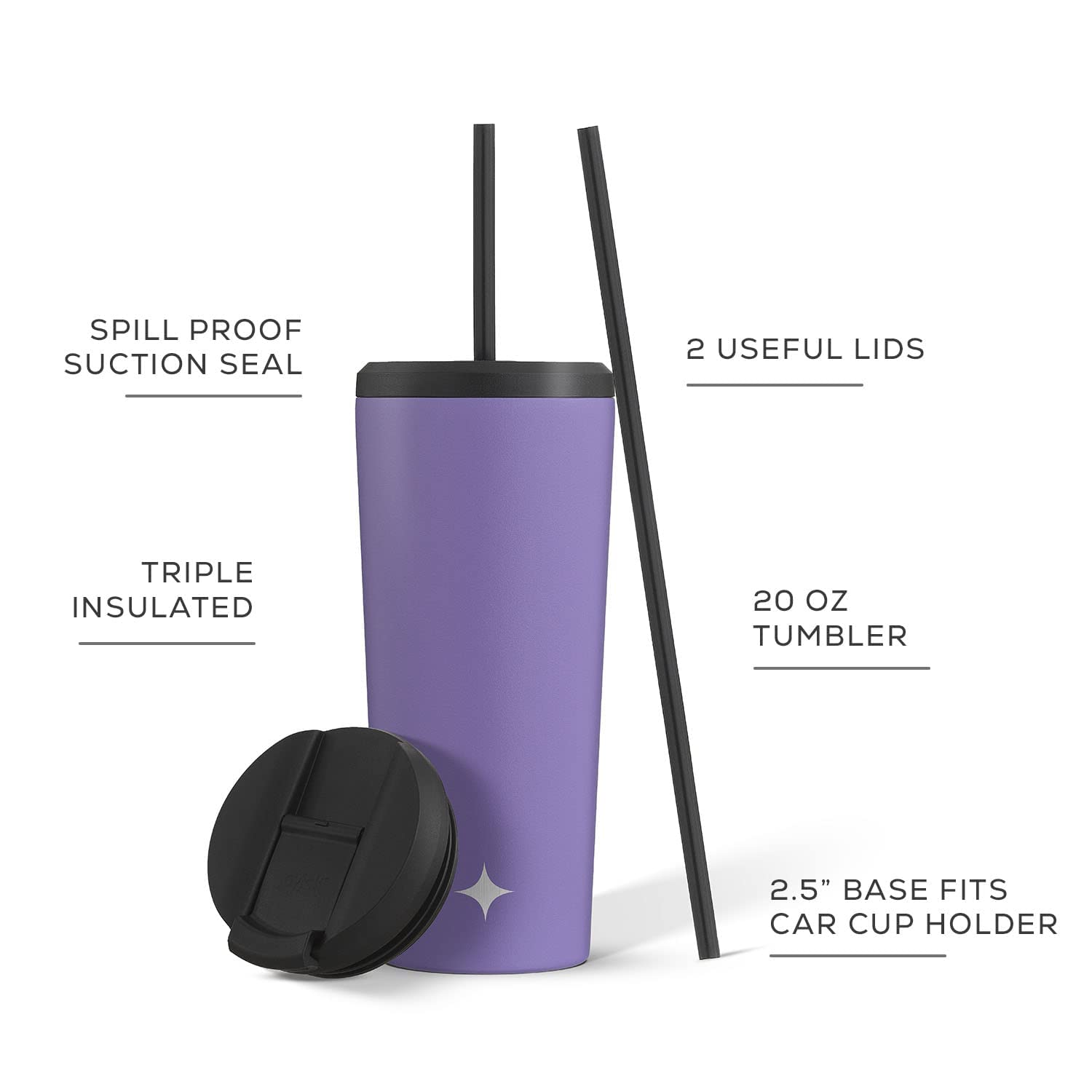 JoyJolt Vacuum Insulated 24 oz Tumbler with Lid and Straw (2 Each) Vacuum Double Wall Stainless Steel Tumbler, Copper Lined for 12Hr Hold/Cold Drinks. Leakproof Water Bottle, Tea or Iced Coffee Cup