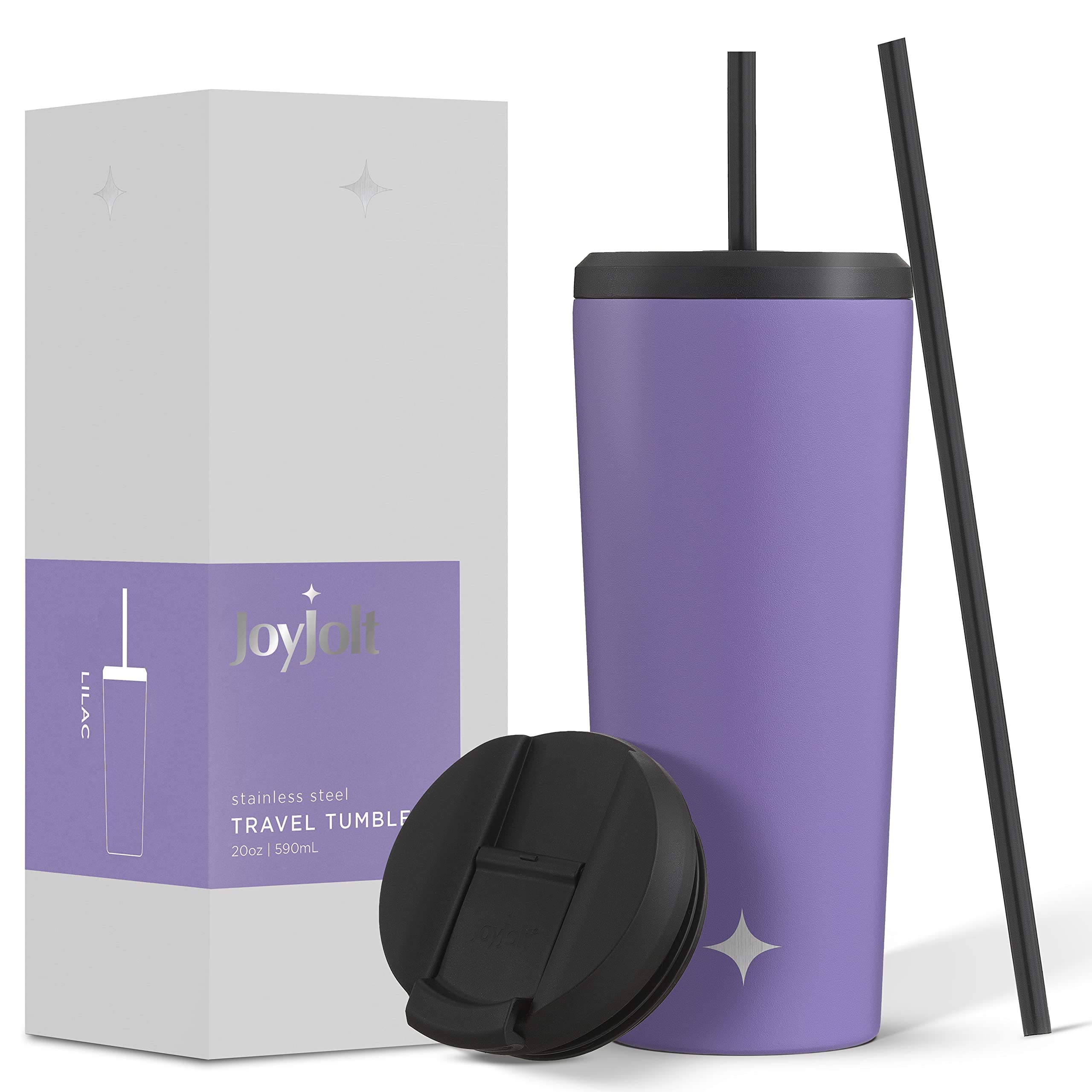 JoyJolt Vacuum Insulated 24 oz Tumbler with Lid and Straw (2 Each) Vacuum Double Wall Stainless Steel Tumbler, Copper Lined for 12Hr Hold/Cold Drinks. Leakproof Water Bottle, Tea or Iced Coffee Cup