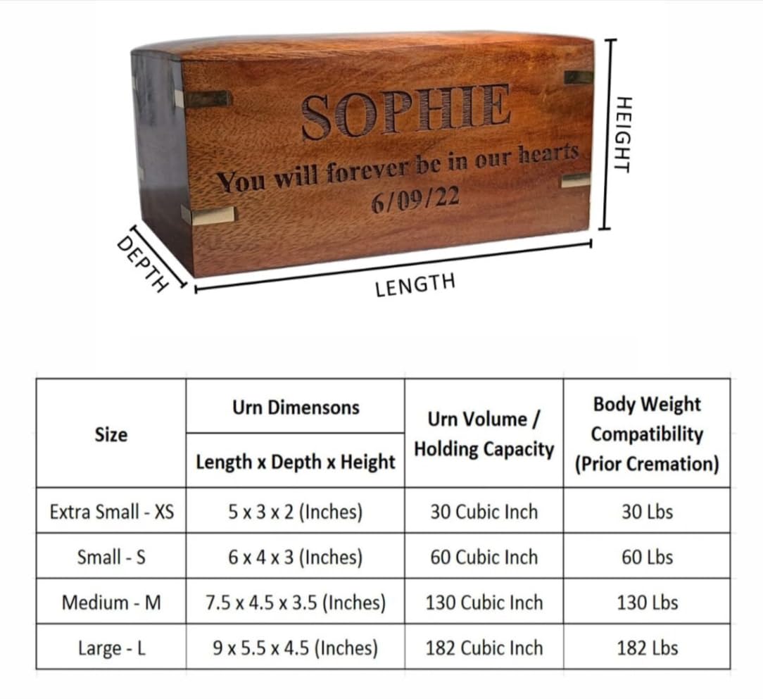 PERSONALIZED Engraved URN BOX | Handcrafted Rosewood Pet Urn for Dog Ashes | Urn Box for Pet Ashes | Brass Paw Urn Box for your loved ones (Urn Box)