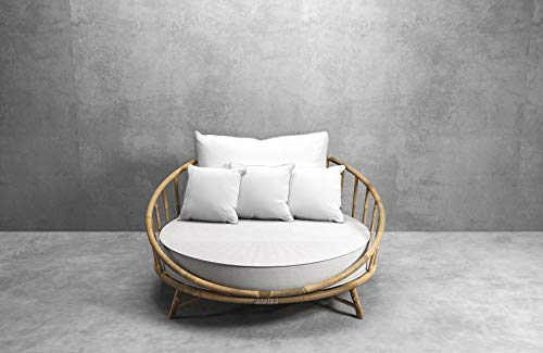 ZEW Bamboo Round Daybed Outdoor Indoor Large Accent Sofa Chair Lawn Pool Garden Seating with Cushion and Pillows Sofabed, Natural