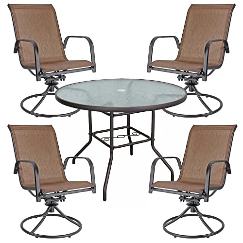 Courtyard Creations Sienna Collection Round 40" Table and Four Swivel Rocker Chairs, Brown (5-Piece Set)
