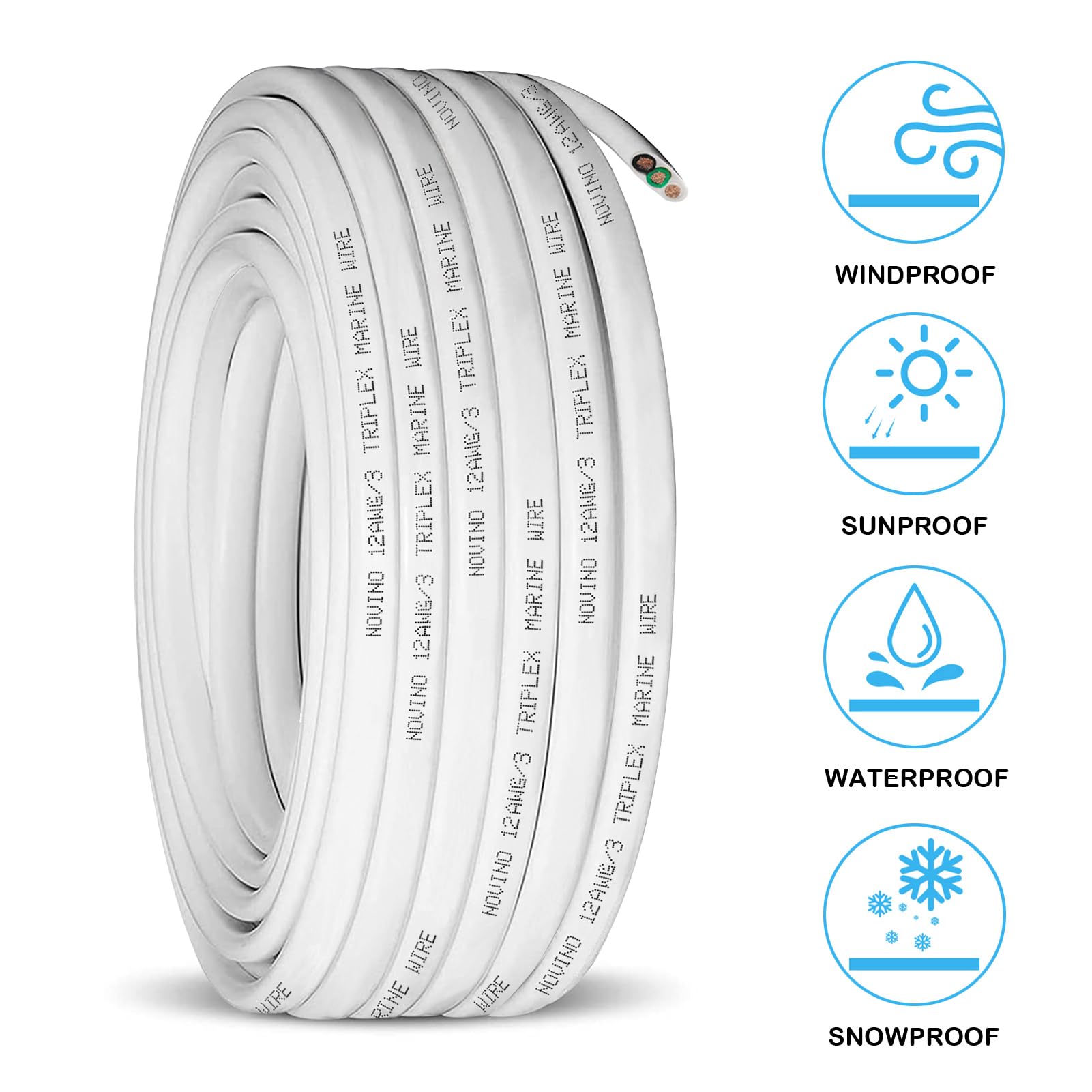 12 Gauge Marine Wire 12/3 12AWG Marine Grade Wire Triplex Tinned Copper Boat Cable,12 Gauge OFC Oxygen Free Copper Cable for Automotive RV Boat Speaker Solar Outdoor - 50ft