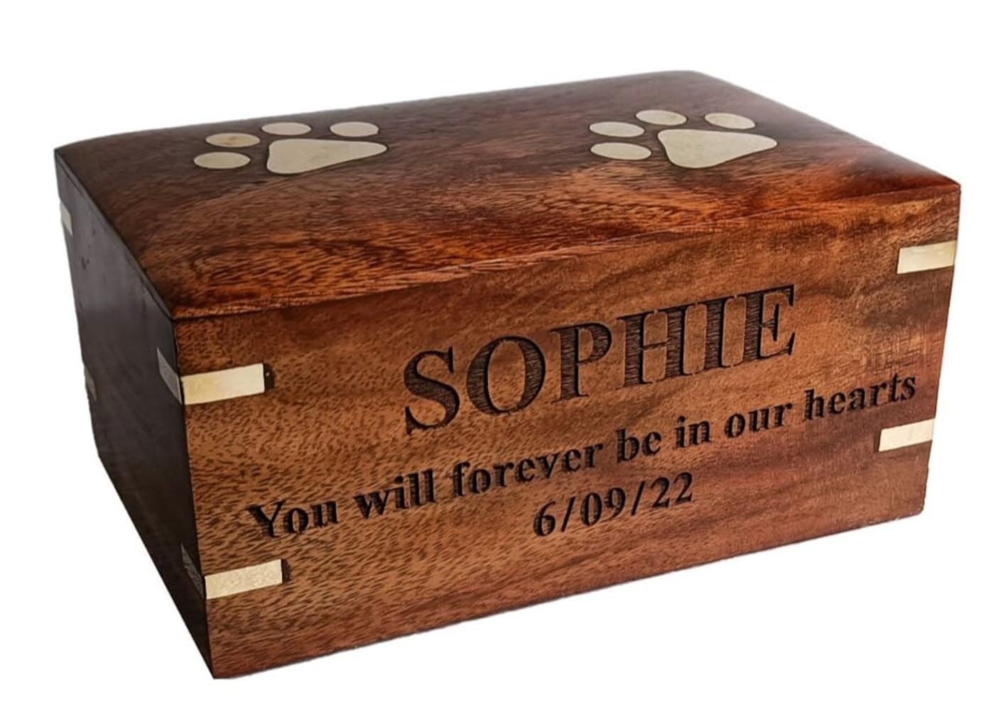 PERSONALIZED Engraved URN BOX | Handcrafted Rosewood Pet Urn for Dog Ashes | Urn Box for Pet Ashes | Brass Paw Urn Box for your loved ones (Urn Box)