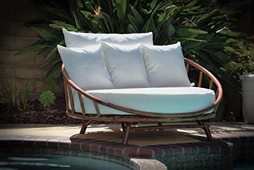 ZEW Bamboo Round Daybed Outdoor Indoor Large Accent Sofa Chair Lawn Pool Garden Seating with Cushion and Pillows Sofabed, Natural