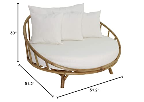 ZEW Bamboo Round Daybed Outdoor Indoor Large Accent Sofa Chair Lawn Pool Garden Seating with Cushion and Pillows Sofabed, Natural