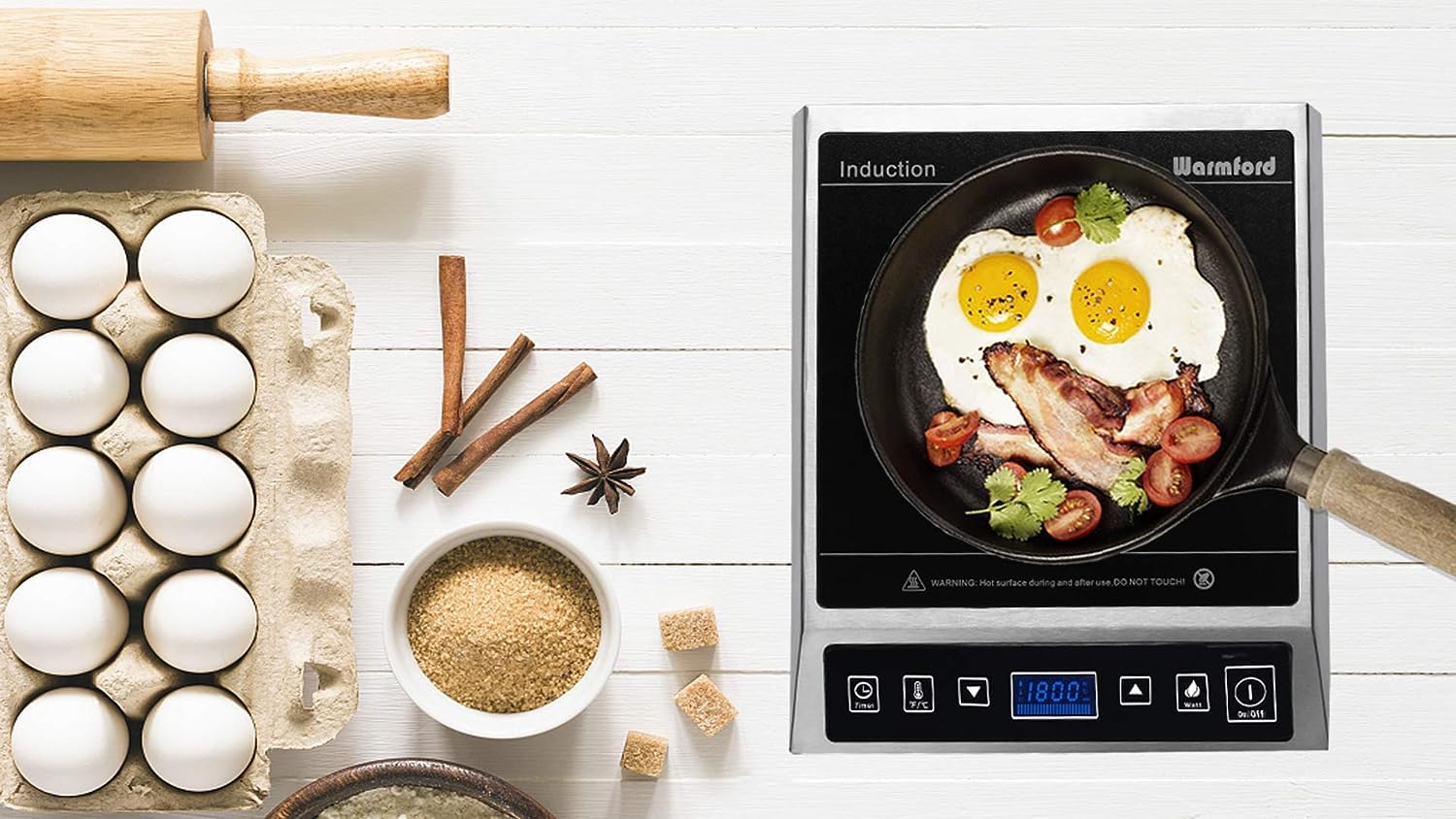 1800W Commercial Induction Cooktop Stainless Steel Burner Countertop Temp Settings from 140°F to 465°F 120V Stove Electric Burner NSF-Certified with LCD Screen and ANTI-SKIP Surpace