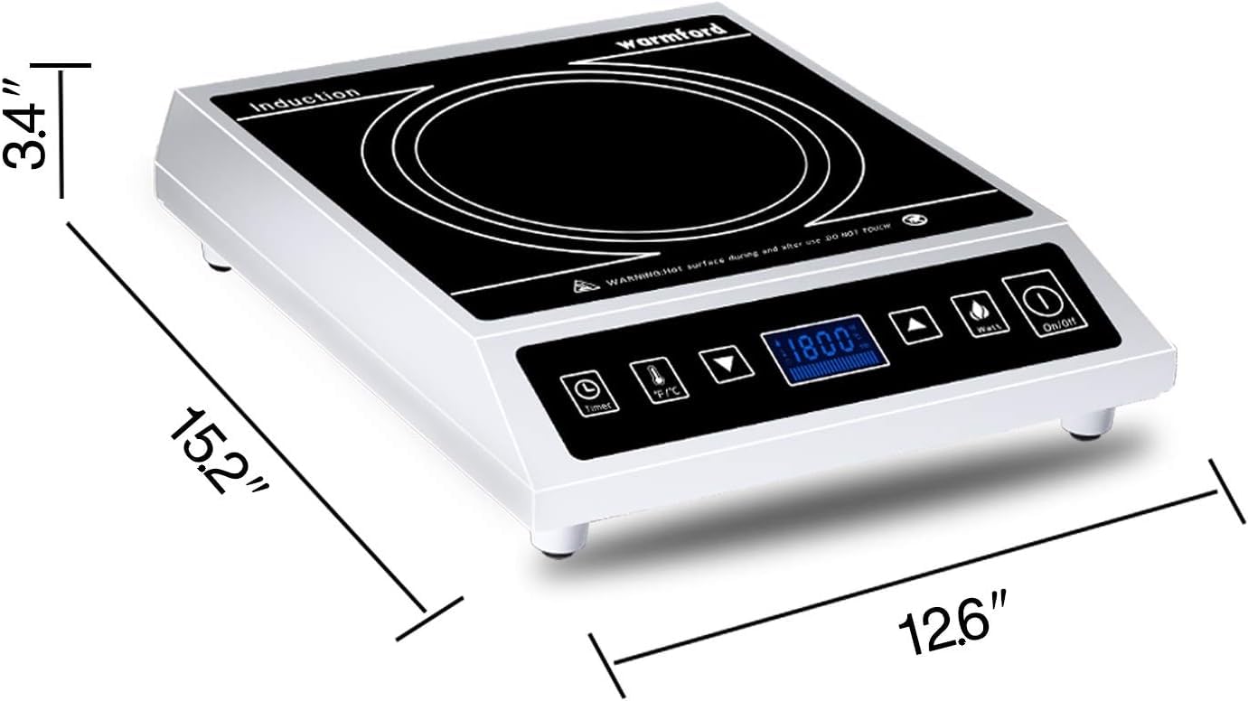 1800W Commercial Induction Cooktop Stainless Steel Burner Countertop Temp Settings from 140°F to 465°F 120V Stove Electric Burner NSF-Certified with LCD Screen and ANTI-SKIP Surpace