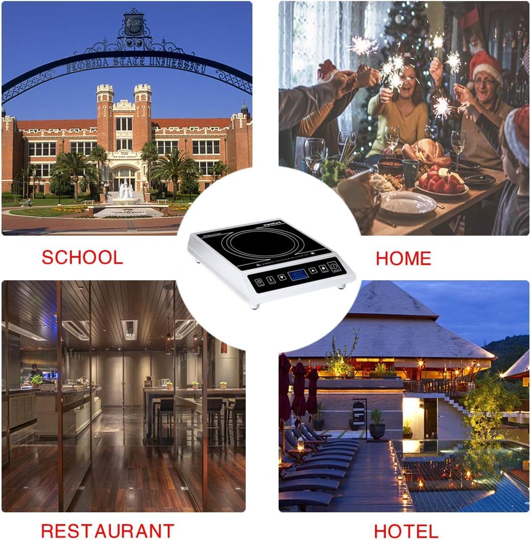 1800W Commercial Induction Cooktop Stainless Steel Burner Countertop Temp Settings from 140°F to 465°F 120V Stove Electric Burner NSF-Certified with LCD Screen and ANTI-SKIP Surpace