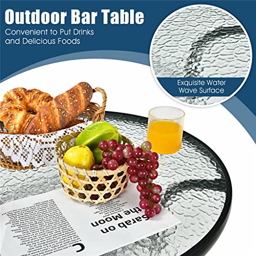 LUKEO 3 PCS Outdoor Patio Bar Table Stool Set Height Tempered Glass Top Suitable for Garden, Patio, Poolside, Backyard and More