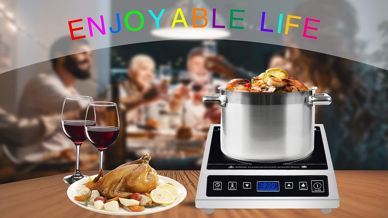 1800W Commercial Induction Cooktop Stainless Steel Burner Countertop Temp Settings from 140°F to 465°F 120V Stove Electric Burner NSF-Certified with LCD Screen and ANTI-SKIP Surpace