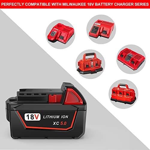 WORTHMAH 2 Pack 18V M18 Lithium Batteries Replacement for Milwaukee M18 Battery with 1 Battery Charger for Milwaukee M-12/M-18 Battery