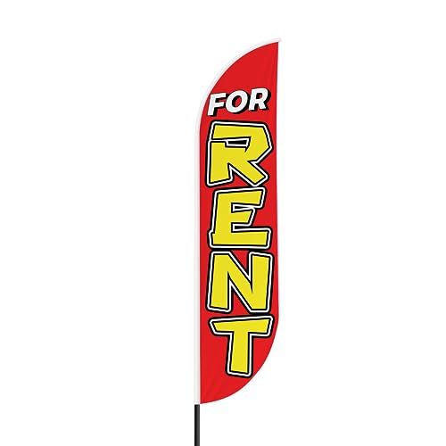For Rent Sign feather flag for Outdoor by Mavis Printing | 11.5 FEET Long Polyester Outdoor Banner Flag for Easy Hang | HD Print Swooper I Flag Only to Advertise Real Estate BusinessI Flag Only