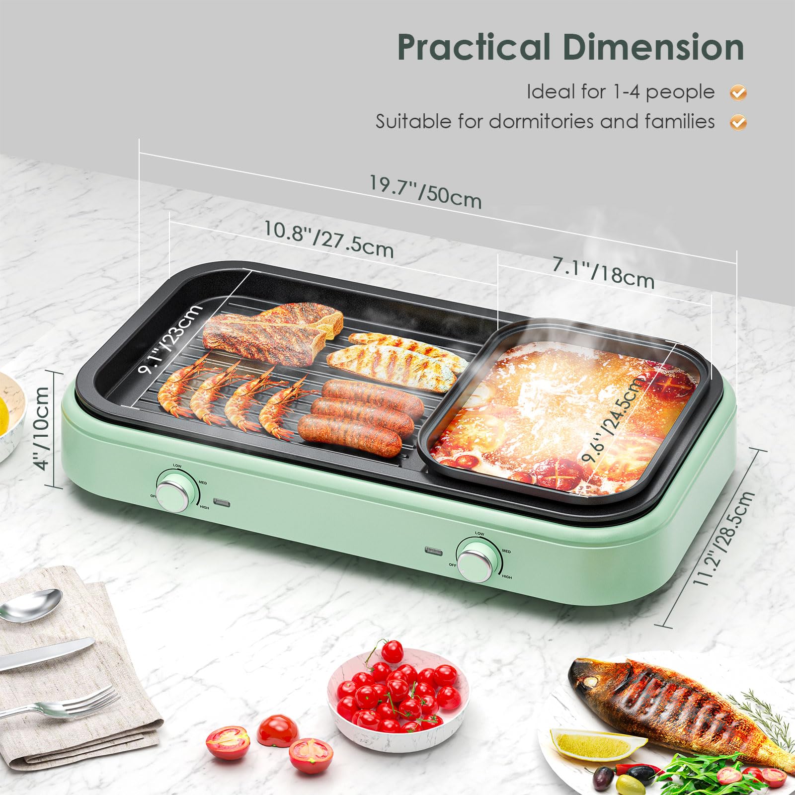 Electric Hot Pot with Grill, 2 In 1 Indoor Non-Stick Barbecue Shabu Hot Pot with Dual Temperature Control, Detachable Hot Pot and Baking Tray, Multi-function Smokeless Shabu Korean BBQ Grill