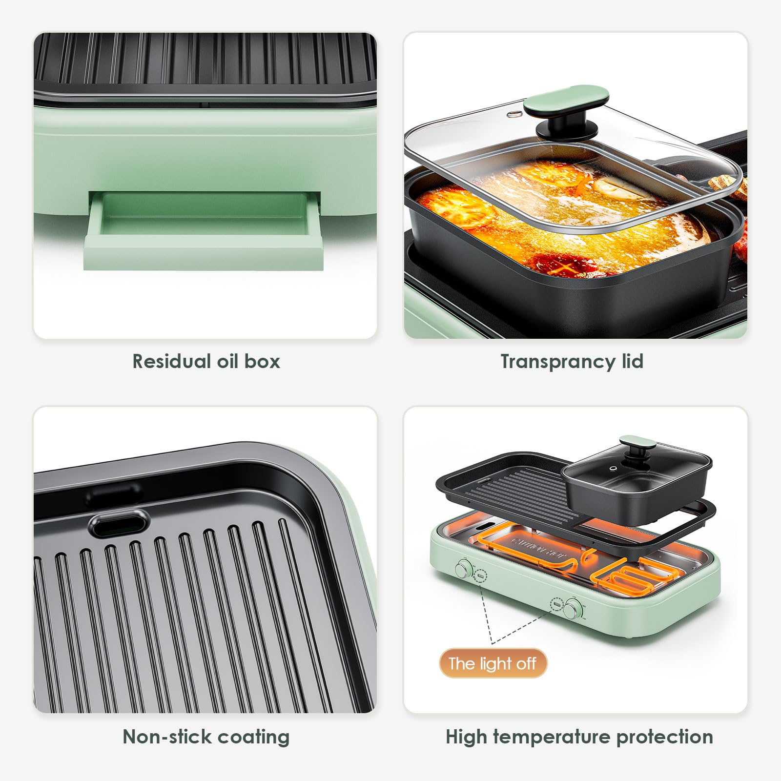 Electric Hot Pot with Grill, 2 In 1 Indoor Non-Stick Barbecue Shabu Hot Pot with Dual Temperature Control, Detachable Hot Pot and Baking Tray, Multi-function Smokeless Shabu Korean BBQ Grill