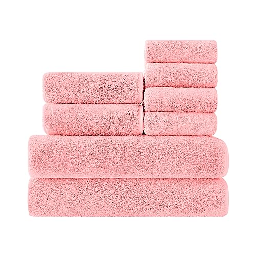 Galxury Bath Towel Set for Bathroom 8 Piece-2 Bath Towels 2 Hand Towels 4 Washcloths Microfiber Coral Velvet Towels Soft and Absorbent Towel Pink