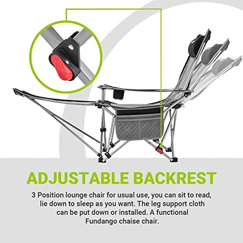 FUNDANGO Reclining Camping Chair 3-Position Adjustable Folding Lounge Chairs with Footrest for Adult Support Up to 300lbs, Suit for Lawn,Office,Backyard,Camping,Concert,Garden(Black/MediumGrey)