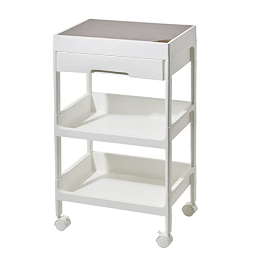 POCHY Multipurpose Kitchen Storage Wagon Service Trolley Cart 3 Tier Rolling Cart with Lockable Wheels Multifunction Movable Storage Shelves for Bathroom Office Balcony Living Room (Color : White, S