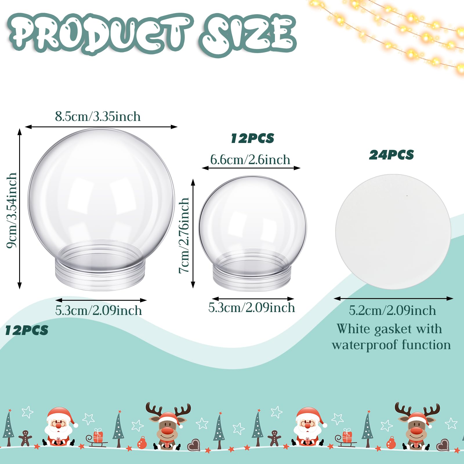 Layhit 24 Pcs Christmas DIY Snow Globe 3.4 Inch and 2.6 Inch Plastic Snow Globe with 24 Pcs Bottom Gasket Clear Empty Plastic Globe with Screw Off Cap for Christmas Crafts Gifts Ornaments
