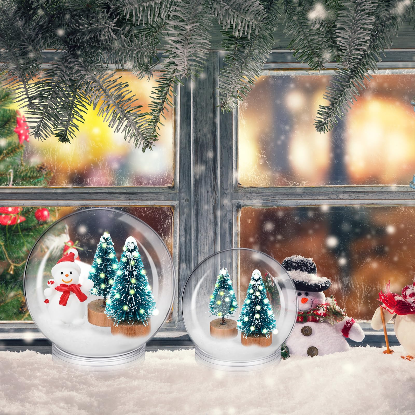 Layhit 24 Pcs Christmas DIY Snow Globe 3.4 Inch and 2.6 Inch Plastic Snow Globe with 24 Pcs Bottom Gasket Clear Empty Plastic Globe with Screw Off Cap for Christmas Crafts Gifts Ornaments