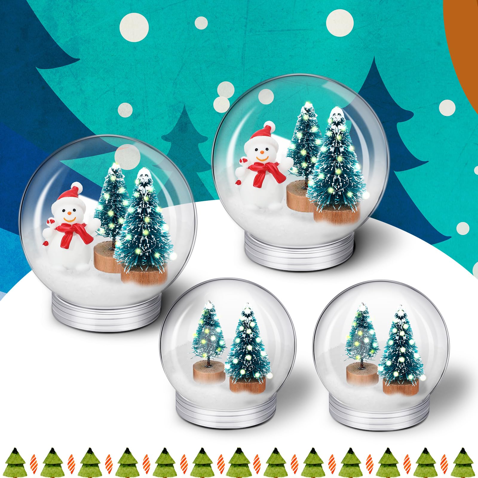 Layhit 24 Pcs Christmas DIY Snow Globe 3.4 Inch and 2.6 Inch Plastic Snow Globe with 24 Pcs Bottom Gasket Clear Empty Plastic Globe with Screw Off Cap for Christmas Crafts Gifts Ornaments