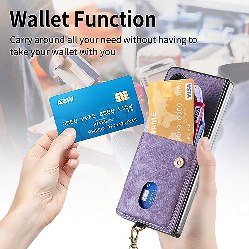 LXURY Wallet Case for Samsung Galaxy Z Fold 5, Pu Leather Cover with Detachable Wrist Strap and Card Slot Kickstand Shell,Green,Z Fold 5 7.6''