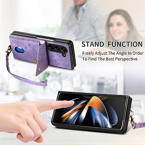 LXURY Wallet Case for Samsung Galaxy Z Fold 5, Pu Leather Cover with Detachable Wrist Strap and Card Slot Kickstand Shell,Green,Z Fold 5 7.6''