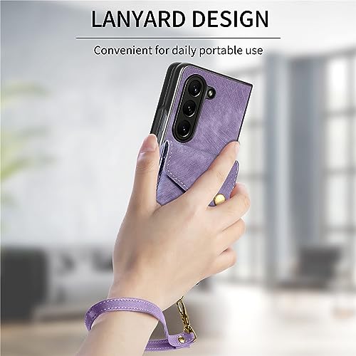 LXURY Wallet Case for Samsung Galaxy Z Fold 5, Pu Leather Cover with Detachable Wrist Strap and Card Slot Kickstand Shell,Green,Z Fold 5 7.6''