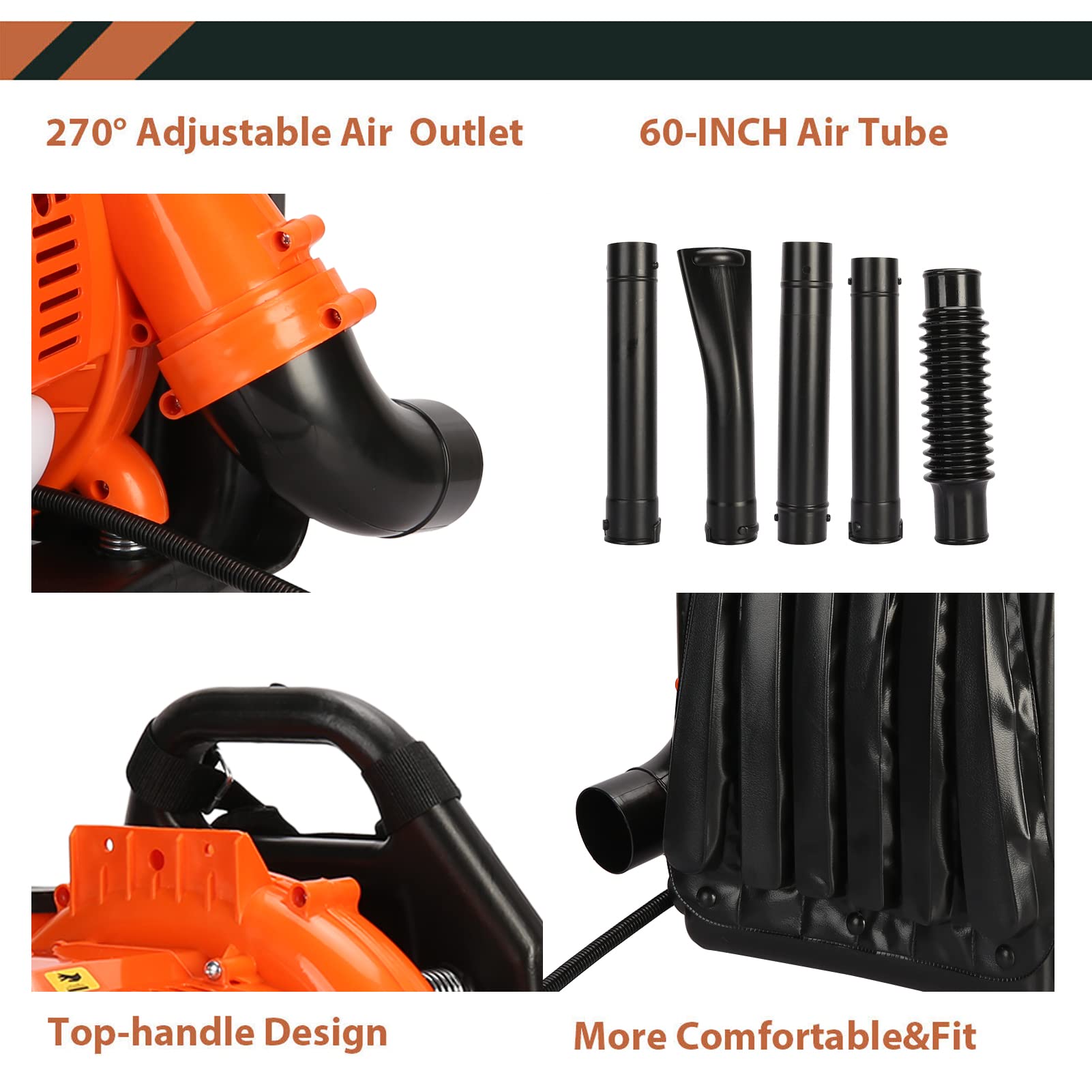 Gas Leaf Blower - 52CC 550CFM 2 Stroke Gas Powered Backpack Leaf Blower, Powerful Back Pack Blowers Gasoline Grass Blower with Air-Cooled for Dust, Snow Debris, Lawn Care