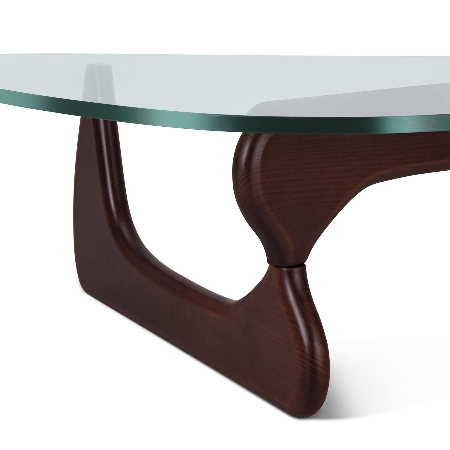 Rimdoc Triangle Glass Coffee Table Modern Noguchi Coffee Table, Vintage Glass, Wood End Table, Solid Wood Base and Clear Glass Top Accent Coffee Table, for Living Room, Patio(Upgraded Version)