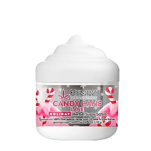 Hempz Limited Edition Candy Cane Lane Exfoliating Body Scrub (4 Oz) – Yummy Holiday Scented Sugar Body Scrub for Shower & Bath, Cozy Candy Cane Scented Sugar Scrub Exfoliant for Women & Men