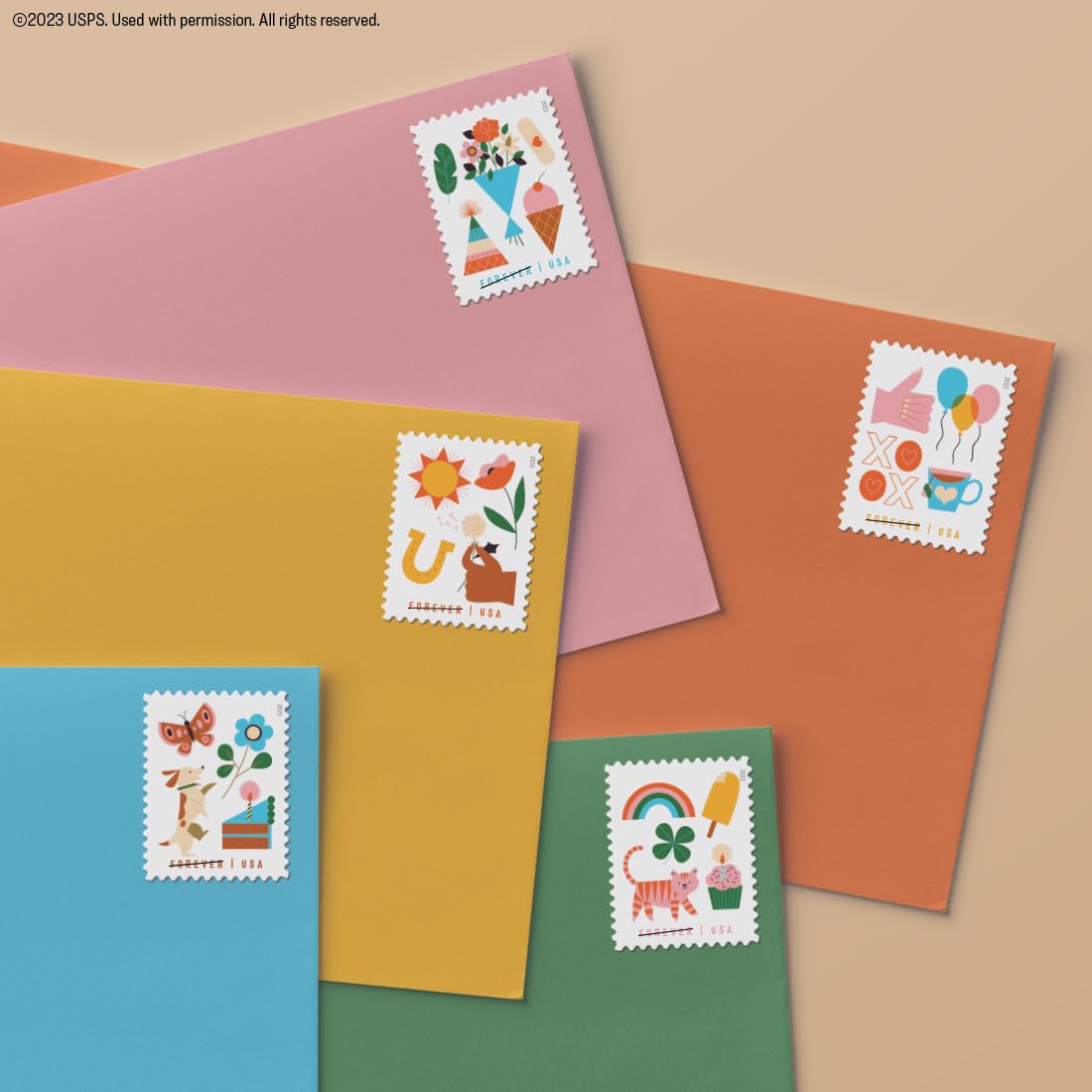 Thinking of You (2 Sheets of 20) First-Class Mail Forever Postage Stamps 2023 Scott 5803-5807