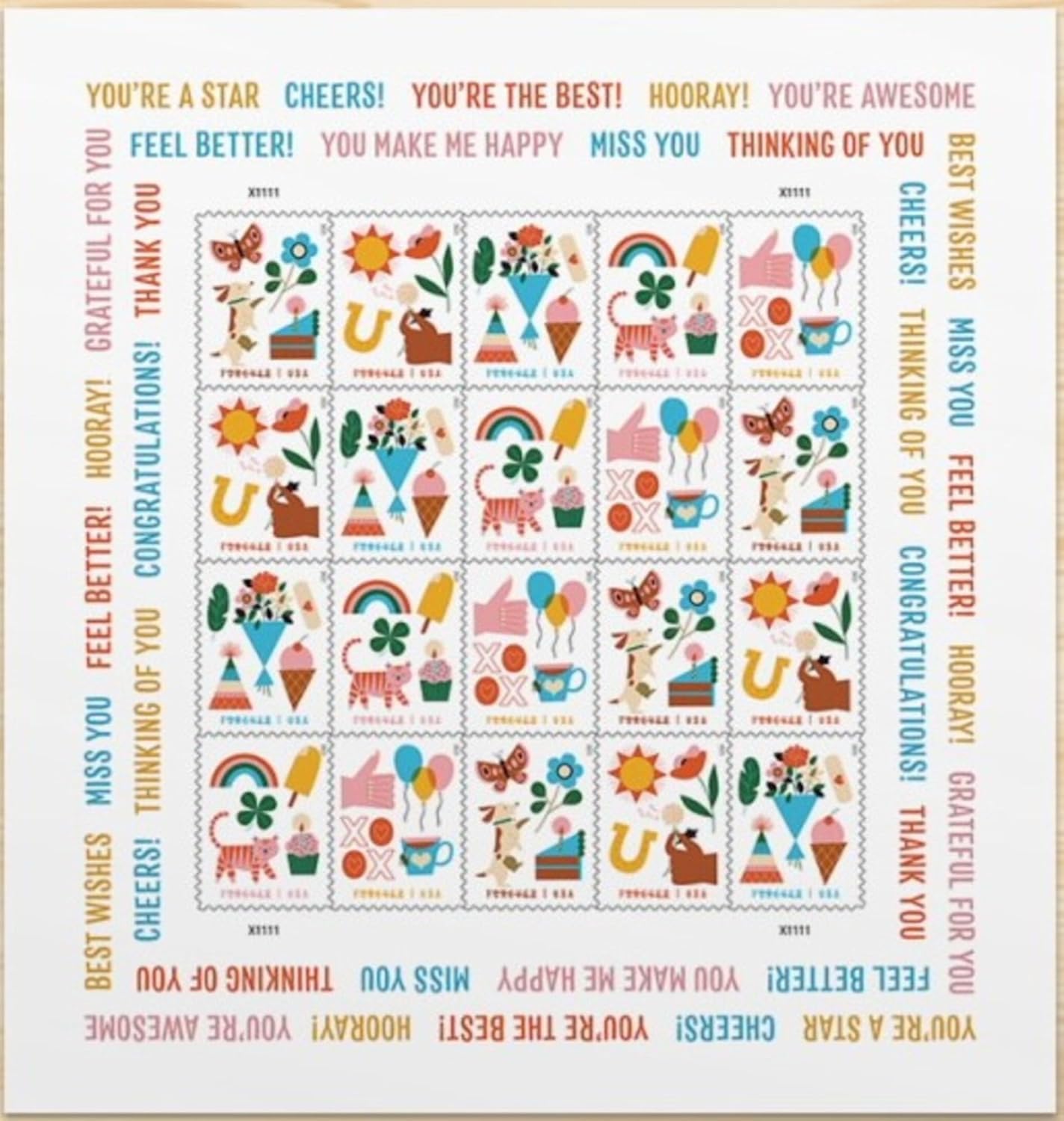 Thinking of You (2 Sheets of 20) First-Class Mail Forever Postage Stamps 2023 Scott 5803-5807