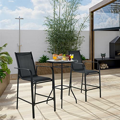 LUKEO 3 PCS Outdoor Patio Bar Table Stool Set Height Tempered Glass Top Suitable for Garden, Patio, Poolside, Backyard and More