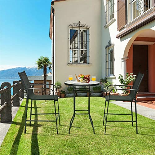 LUKEO 3 PCS Outdoor Patio Bar Table Stool Set Height Tempered Glass Top Suitable for Garden, Patio, Poolside, Backyard and More