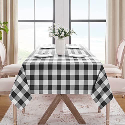 Softalker Gingham Checkered Tablecloth Square - Buffalo Plaid Farmhouse Table Cloth Waterproof Stain Resistant Washable Polyester Table Cover for Outdoor, Camping, Picnic - Black, 54 x 54 Inch