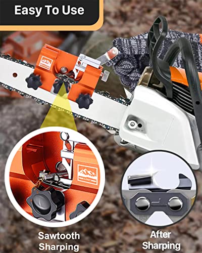 totile Chainsaw Sharpener, Hand-Cranked Chainsaw Sharpening Jig with Tungsten Steel Sharpening Burr and Carry Bag, Perfect Sharpening Kit for 8-22 inches Kinds of Chain Saws and Electric Saws