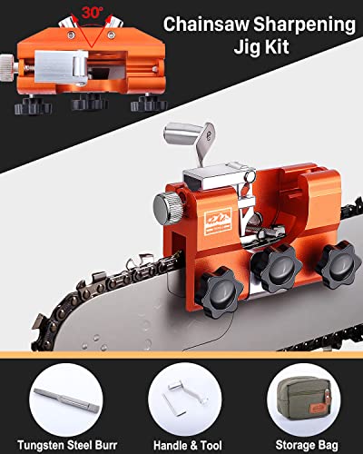totile Chainsaw Sharpener, Hand-Cranked Chainsaw Sharpening Jig with Tungsten Steel Sharpening Burr and Carry Bag, Perfect Sharpening Kit for 8-22 inches Kinds of Chain Saws and Electric Saws