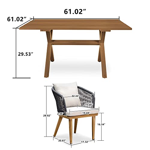 PURPLE LEAF 9 Pieces Outdoor Metal Furniture Set Patio Conversation Sets Wood Pattern Dining Set, 1 Dining Table and 8 Modern Chairs with Cushions Seat