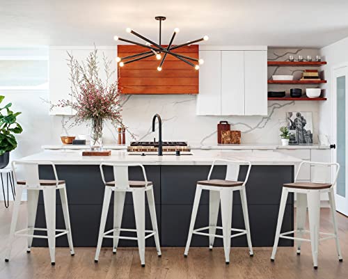Sophia & William 24 Inch Metal Bar Stools Set of 4 Counter Height Detachable Low Back Bar Stools with Wooden Seat,Indoor/Outdoor Barstools,Creamy White