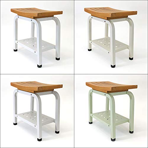 Bali Teak & Aluminum Indoor Outdoor Shower/Bath/Spa/Patio Stool Bench, Seat Chair with Storage Shelf and Adjustable TPR Feet, Anthology Spa Collection, B103/BGE (Light Beige)
