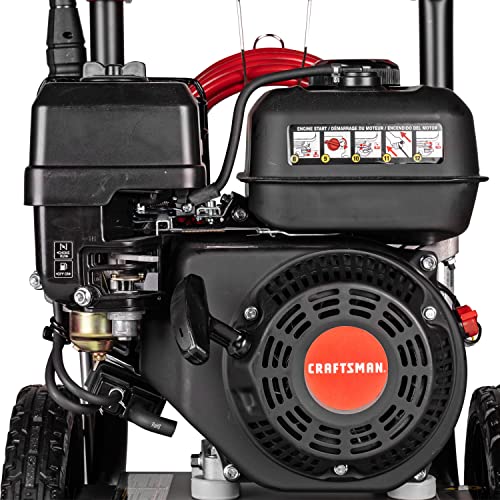 Craftsman CMXGWFN061200 3200 PSI Gas Pressure Washer, 2.4 GPM, Craftsman Engine, Includes Spray Gun and Wand, 4 QC Nozzle Tips, 1/4-in. x 25-ft. Hose, Red