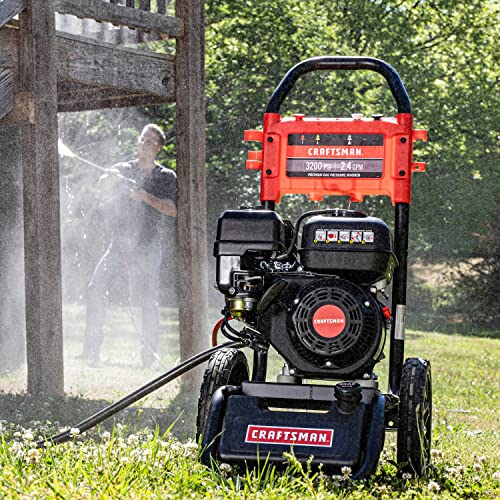 Craftsman CMXGWFN061200 3200 PSI Gas Pressure Washer, 2.4 GPM, Craftsman Engine, Includes Spray Gun and Wand, 4 QC Nozzle Tips, 1/4-in. x 25-ft. Hose, Red