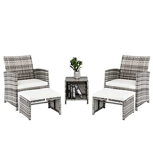 SAWQF 5pcs 2 Chairs 2 Footstools 1 Coffee Table Combination Sofa Gray Gradien for Your Front or Backyard Patio Furniture