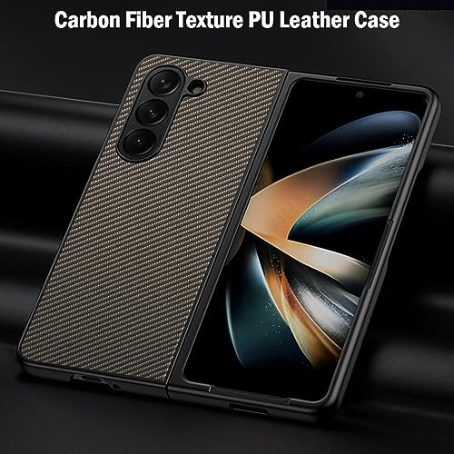 THikk Leather Case for Samsung Galaxy Z Fold 5, Carbon Fiber Texture Premium Faux Leather Slim Phone Case Scratch Resistant Protective Cover for Samsung Galaxy Z Fold 5,Black